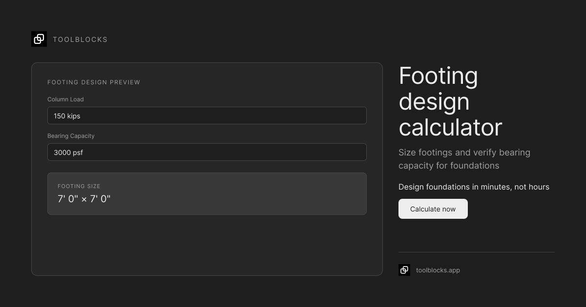 Footing Design Calculator | Foundation Sizing & Bearing Capacity