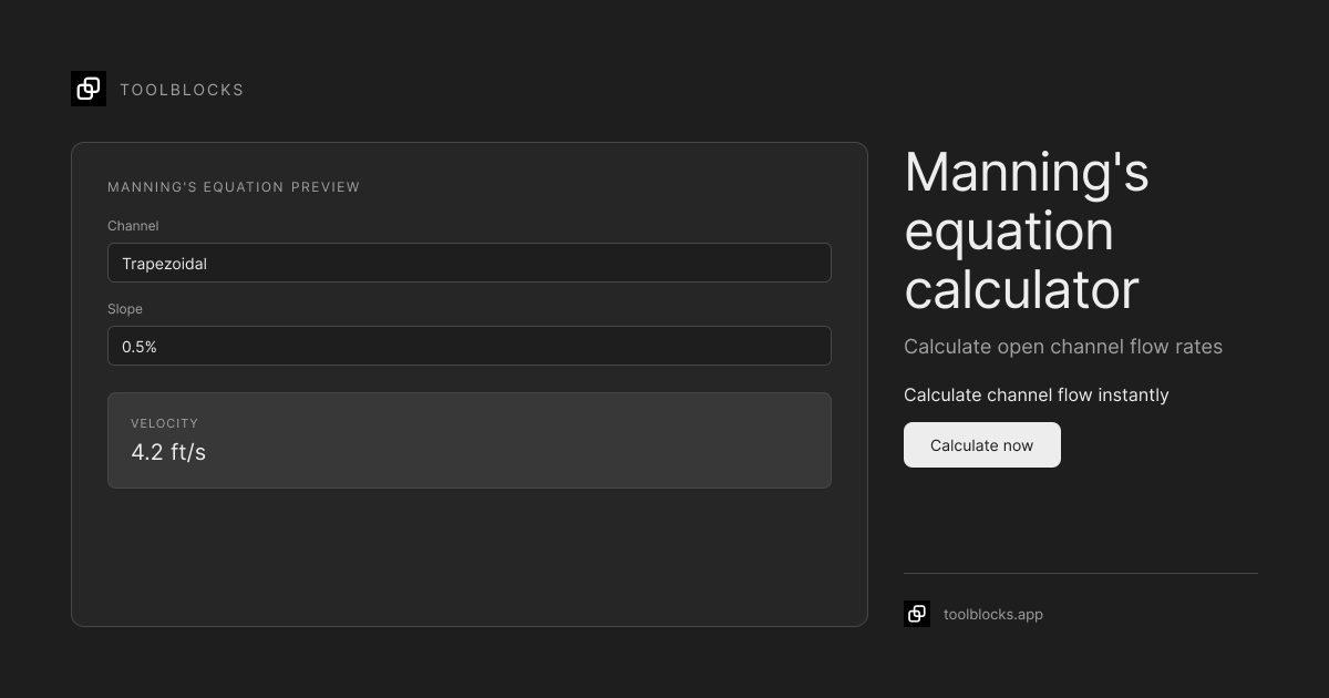 Manning's Equation Calculator | Open Channel Flow