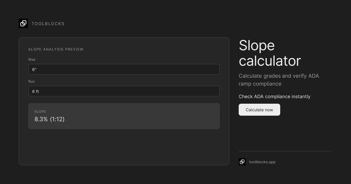 Slope Calculator | Grade, Ratio & ADA Compliance